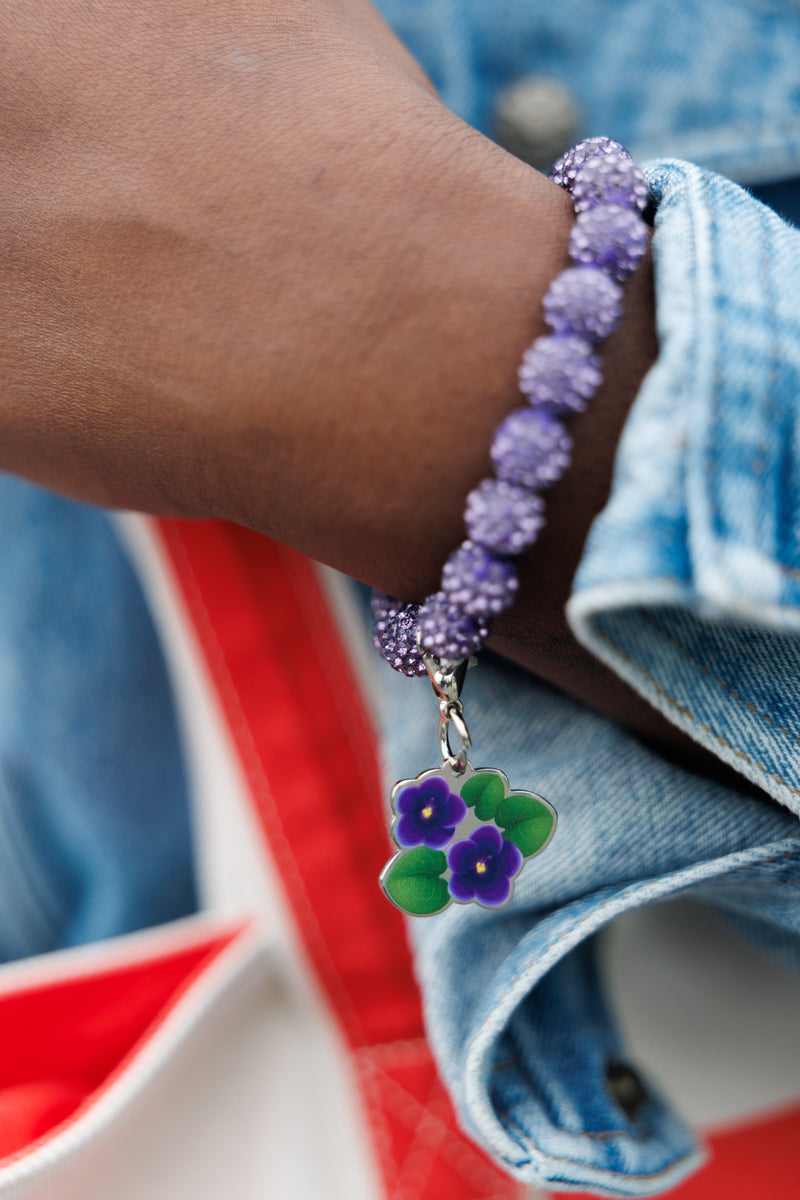 ΔΣΘ Purple Bling Bracelet w/Violet Charm – Rosa's Greek Boutique, Inc.